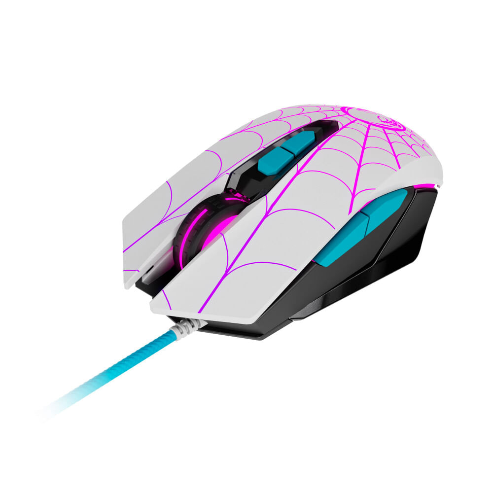 Gaming Mouse Ghost Spider Wired Usb En Blanco Con Rosa