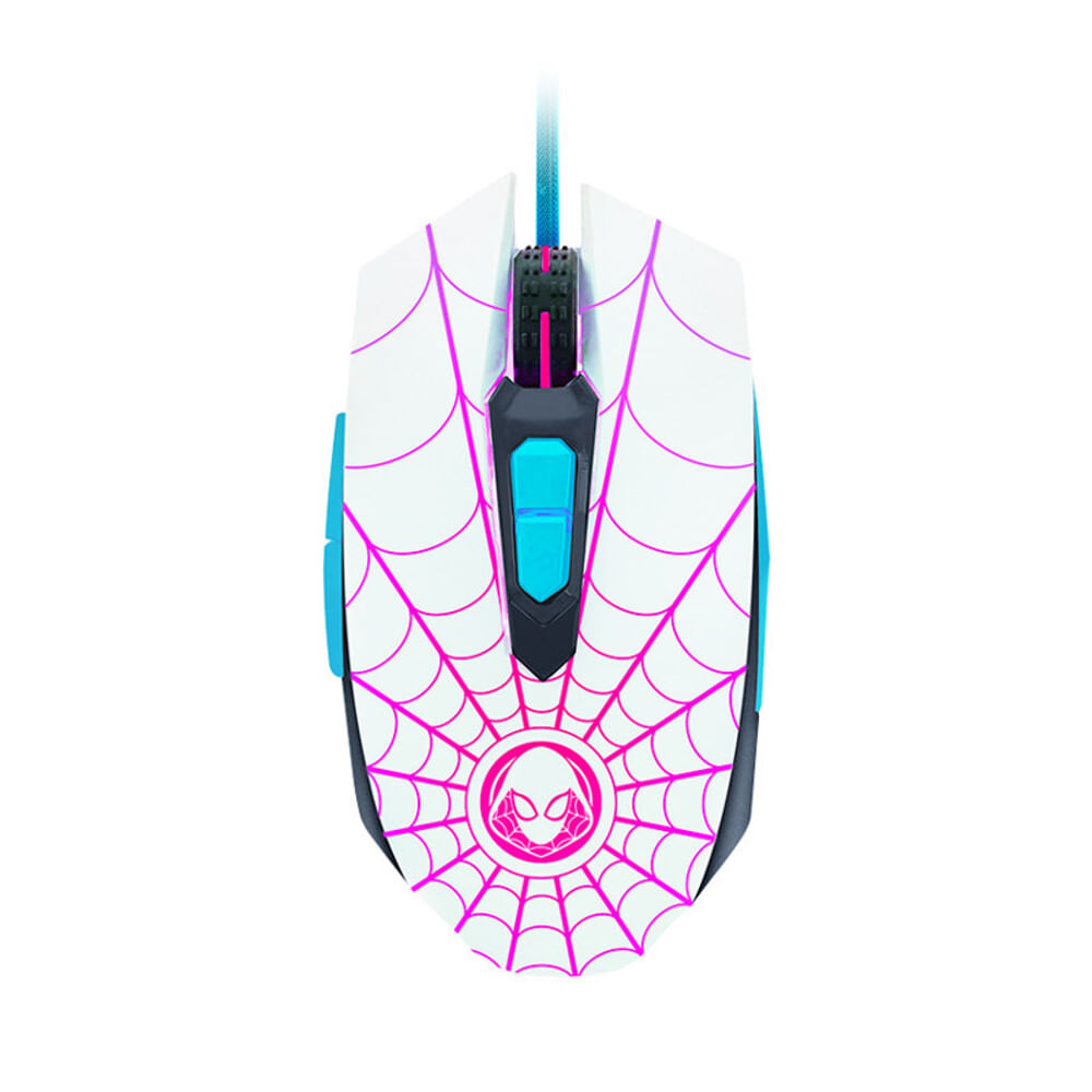 Gaming Mouse Ghost Spider Wired Usb En Blanco Con Rosa